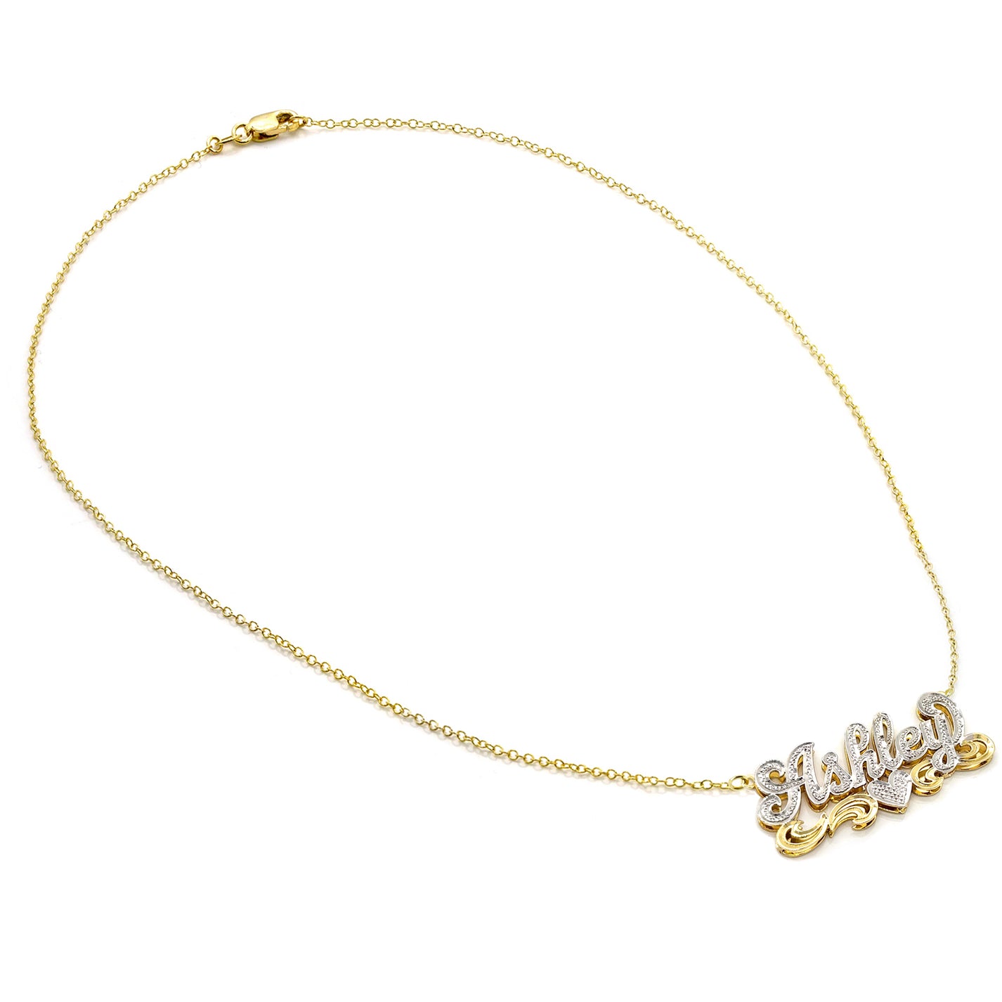 All Rhodium Sparkle 14K Gold Custom Shadow Box Name Plate | Heart Desi ...