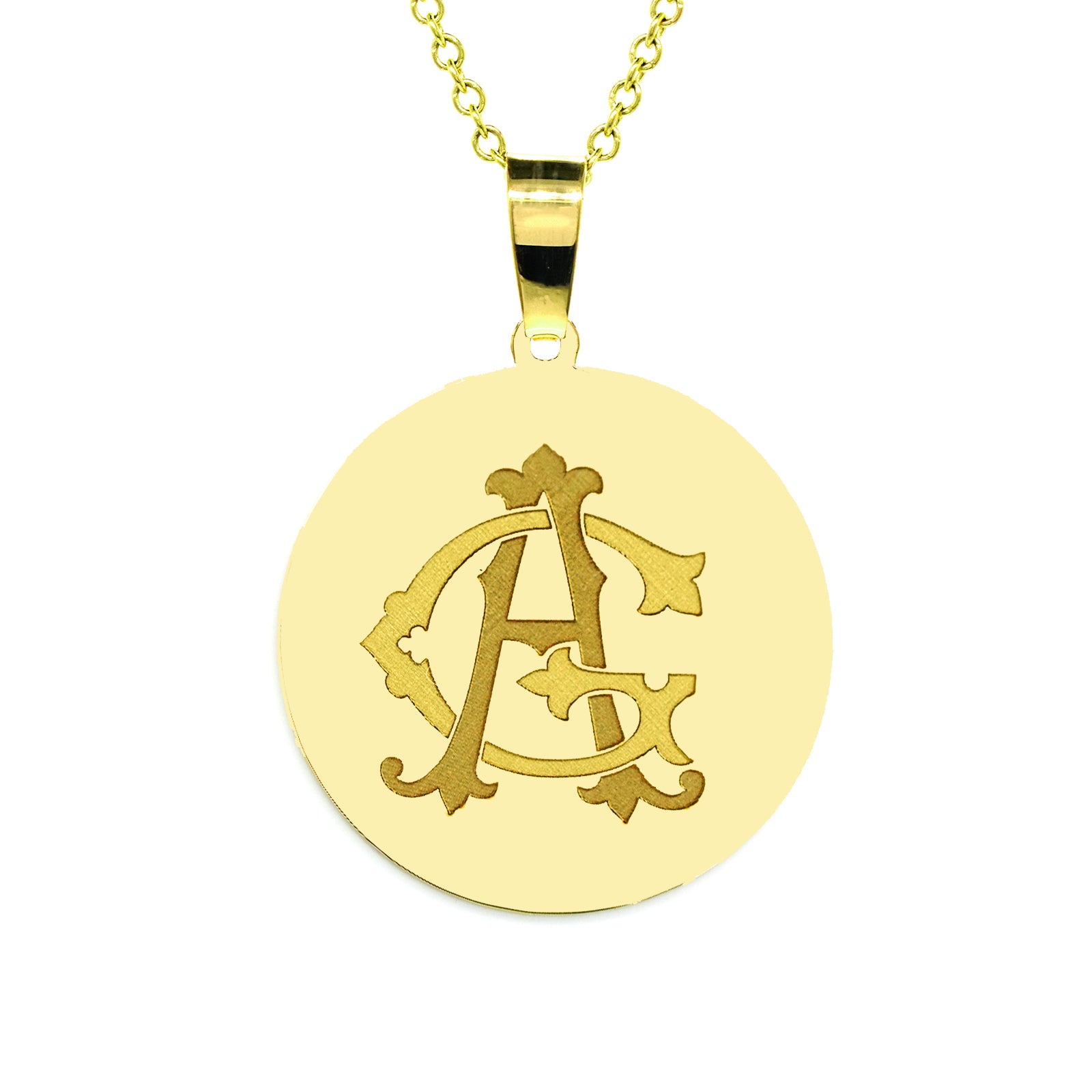 Custom Monogram Round Pendant in 14K Solid Gold | Engravable ...