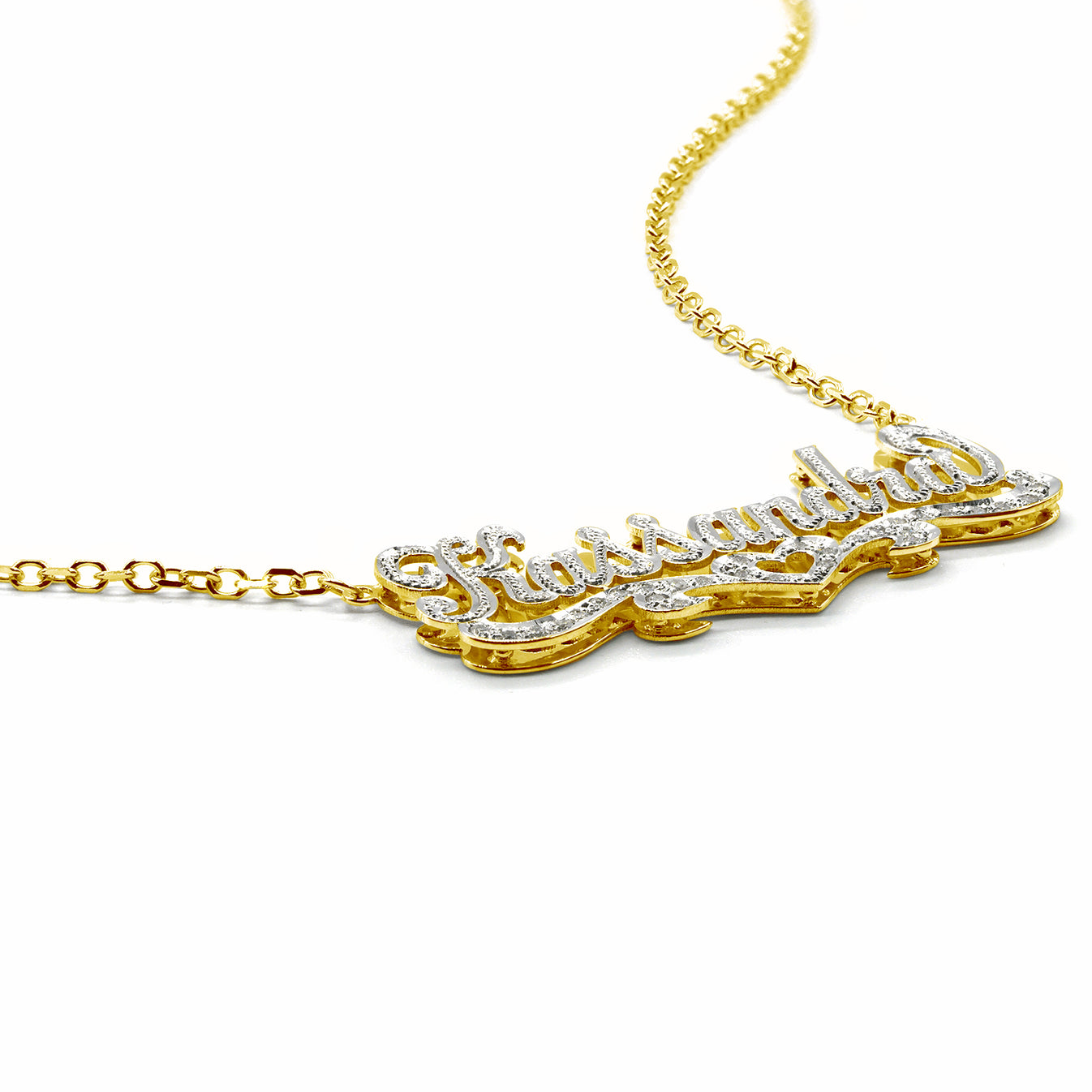 Personalized 14K Gold and Diamonds Name Plate | Dual Plate Heart ...