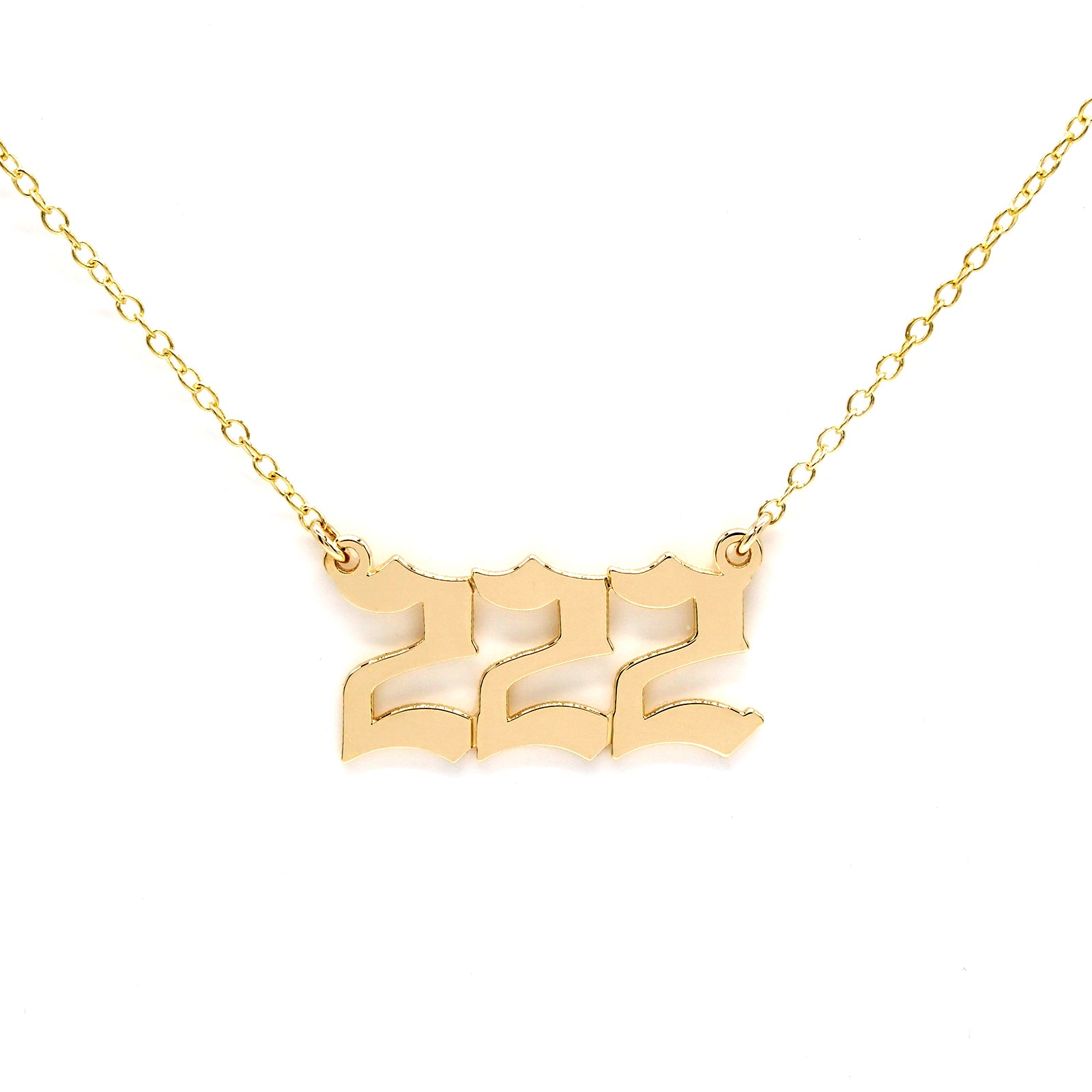 Custom 14K Gold Number Plate Necklace | Old English - Monograms NYC